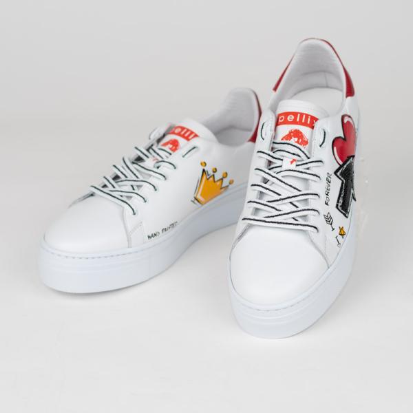 【商品名】Stefania Pellicci | ステファニア ペリーチ送料無料 イタリア製 痛くない 手書きペイント カジュアル 小さいサイズ 大きいサイズ かわいい おしゃれ ホワイト スパンコール ハート クラウン 本革 革 手書きペ...