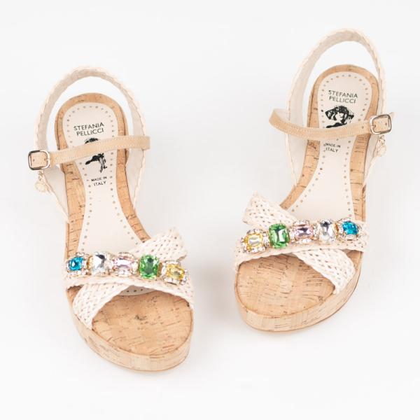 【商品名】Stefania Pellicci | ステファニア ペリーチ送料無料 イタリア製 痛くない 結婚式 カジュアル 小さいサイズ 大きいサイズ ウエッジソール コルク 太ヒール かわいい 本革 革 Xライン アンクルベルト ナチュラ...