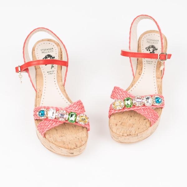 【商品名】Stefania Pellicci | ステファニア ペリーチ送料無料 イタリア製 痛くない 結婚式 カジュアル 小さいサイズ 大きいサイズ ウエッジソール コルク 太ヒール かわいい 本革 革 赤 Xライン アンクルベルト パス...