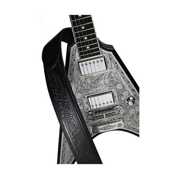 長さ調整可能シルバー/長さ: 1040~1370mm 幅: 66mm/00707-00109029・パッケージ個数:1・ZEMAITIS (ゼマイティス) のギターストラップ「Embossed Leather Strap」・表面のレザー (...