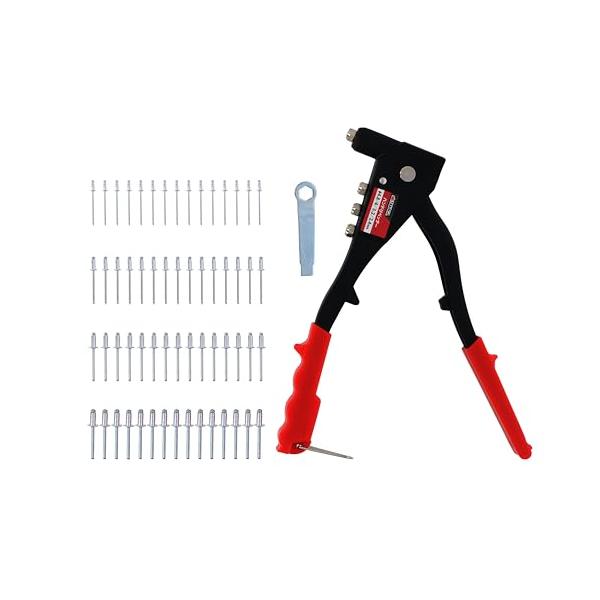 ハンドリベッターセットブラック×レッド×シルバー/-/TKG-1159656・Style:ハンドリベッターセット・パッケージ個数:1・片側からの操作で鉄板・アルミ・樹脂性の板材等の結合・修理に・ノズルを替えてφ4.8/4/3.2/2.4mm...