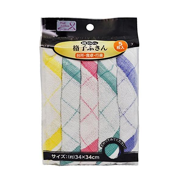 シンプル綿ふきん 格子/5枚入 34×34cm/ZB-5123・パッケージ個数:1・サイズ：34×34cm・素材・材質：綿100%・生産国：ベトナム・入数：5枚