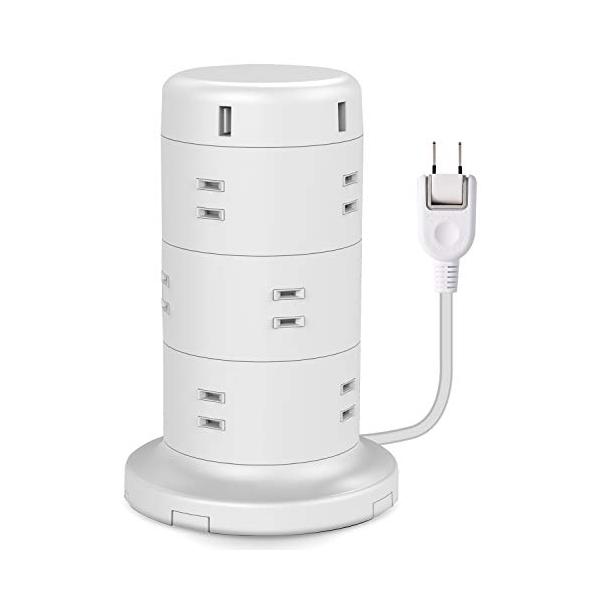 1)USB-A×5ホワイト/2)コンセント×12/ECT-0720WH・Color:ホワイトSize:2)コンセント×12Style:1)USB-A×5・パッケージ個数:1・差込口12口とUSBポート5口が一体となったタワー形状のUSBタッ...