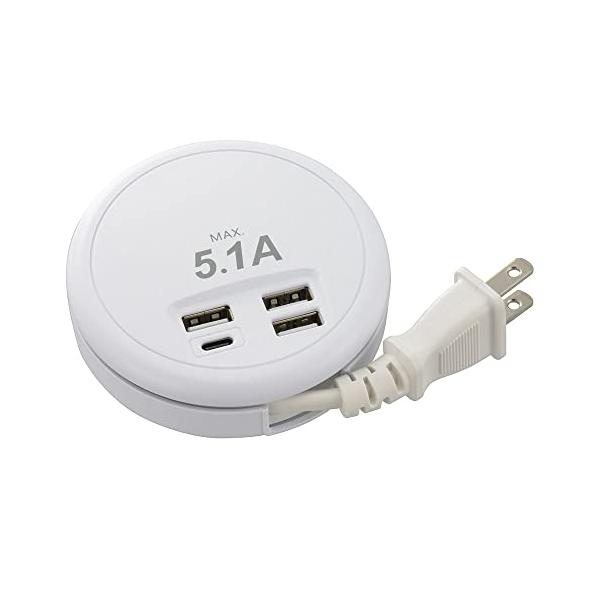ホワイト/-/SMP-U3C51E3-W・パッケージ個数:1・【 特 長 】● 充電ポートUSB Type-A 3個口＋Type-C 1個口搭載● 最大電流 全ポート合計5.1A● 接続した機器を自動判別し、適切な電力で充電します● 最大出...