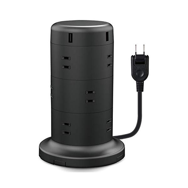 1)USB-A×5ブラック/2)コンセント×12/ECT-0720BK・Color:ブラックSize:2)コンセント×12Style:1)USB-A×5・パッケージ個数:1・差込口12口とUSBポート5口が一体となったタワー形状のUSBタッ...