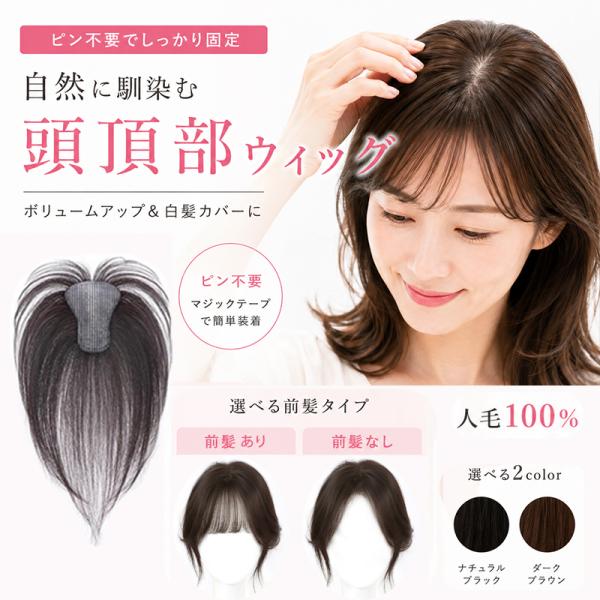 ＼ピン不要！のせるだけ／人毛100％ 頭頂部ウィッグ気になる白髪・分け目を自然にカバー前髪あり・前髪なし選べる2タイプマジックテープふんわり若見え 簡単30秒装着【100％人毛】ピン不要 頭頂部ウィッグ 白髪隠し 部分ウィッグ分け目・トップ...