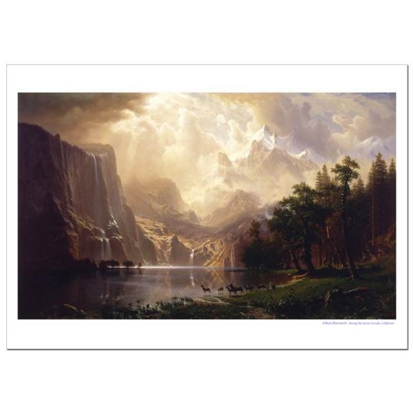 《作家名》アルバート・ビアスタット（Albert Bierstadt 1830-1902)　　　　　ハドソンリバー派のドイツ出身のアメリカの画家《作品名》カリフォルニア州シエラネバダ　　・ジークレー技法・作品の色合いは弊社によるオリジナル色...