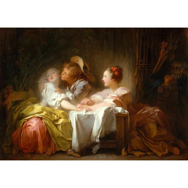 《作家名》ジャンオノレフラゴナール Fragonard《作品名》The Stolen Kiss 盗まれた接吻　　【作品技法】・ポスターサイズ　A2/420ミリ×594ミリ・ジークレー技法 ・作品の色合いは弊社によるオリジナル色彩調整を行ない...