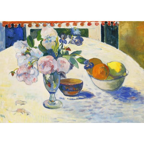 《作家名》ウジェーヌ・アンリ・ポール・ゴーギャン　Eug〓ne Henri Paul Gauguin          1848年ー1903年フランスの画家《作品名》Flowers and a Bowl of Fruit on a Tabl...
