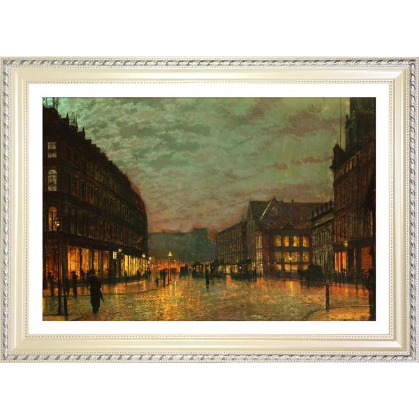 ジョンアトキンソングリムシャウ　John Atkinson Grimshaw【作品名】Boar Lane, Leeds, by lamplight　 　【ポスターの仕様】・サイズ/A3サイズ297ミリ×420ミリ・作品イメージ周りには白のマ...