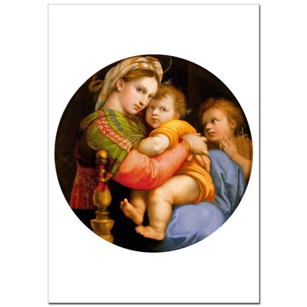 《作家名》ラファエロ・サンティ Raffaello 《作品名》小椅子の聖母【作品技法】・ジークレー技法複製画ポスター ・作品の色合いは弊社によるオリジナル色彩調整を行ない、彩度・コントラ　スト・明るさ等が豊かに再現されています。・原画上の劣...