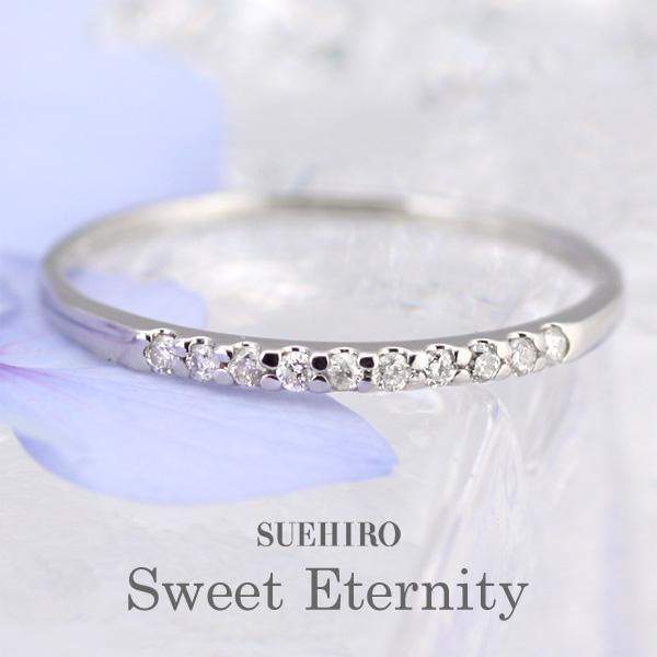 結婚指輪 マリッジリング ペアリング プラチナのラインがしなやかに そしてシンプルに、ダイヤモンドの輝きが流れるハーフ エタニティ リング可憐に上品に流れるプラチナのラインにきらめき流れる0.1カラットの10粒のダイヤモンド。欲しかったハー...