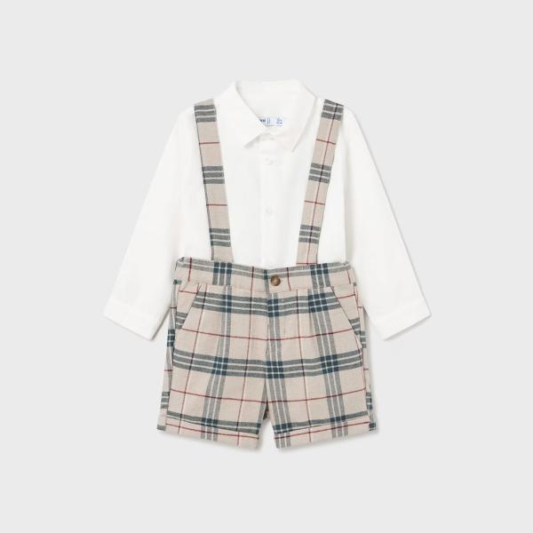 おしゃれなサスペンダーパンツとシャツ2点セット！素材 シャツ/コットン　60％　ビスコース　40％　　　パンツ/コットン　100％※べビ−サイズは月齢・キッズサイズは年齢表記です。参考サイズ(表記サイズ→日本サイズ）0ｍ→50cm 2-4m...