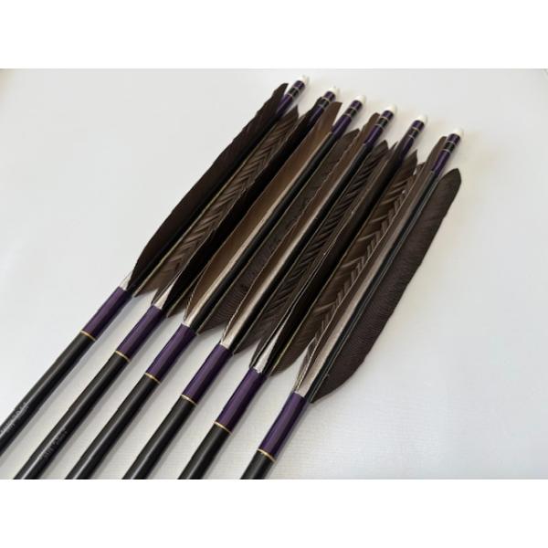 ジュラルミン矢「EASTON社」、６本セット矢です。・シャフトの太さ：２０１4・シャフトのカラー：ブラック・矢羽根の種類：黒手羽・矢羽根の模様：黒（単色）・矧ぎ糸のカラー：濃紫色・筈の色：白色ご希望の矢尺を記入のうえ注文してください。（１１...