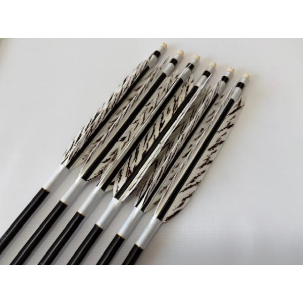 ジュラルミン矢「EASTON社」、６本セットです。ターキー（手描アラシ）矢です。・シャフトの太さ：２０１５・シャフトのカラー：ブラック・矢羽根の種類：ターキー・矢羽根の模様：手描アラシ・矧ぎ糸のカラー：白色・筈の色：白色ご希望の矢尺を記入の...