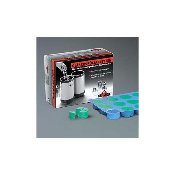 全グラス洗浄器具用。一箱７５０g、１９２個入り。洗浄容器に一回４分の１のタブレット使用。 一回の清掃ではたった0.1リットルの水を作動中のみ使用する仕組みとなっています。洗浄タブレットは生分解性ですので、環境への影響も問題ありません。