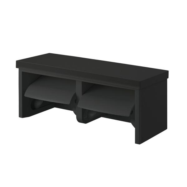 三栄水栓 W2810-D ダブルペーパーホルダー棚付■ロールペーパーがワンタッチで着脱でき、2個セットできます。■材質：ABS樹脂■カラー：ブラック (D)■棚付き (樹脂棚板)■ビス付き