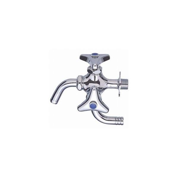 三栄水栓 二口万能ホーム水栓●上のハンドルで吐水口部、横のハンドルでホース接続部に吐水します。※寒冷地用ですが、一般地でもお使い頂けます。