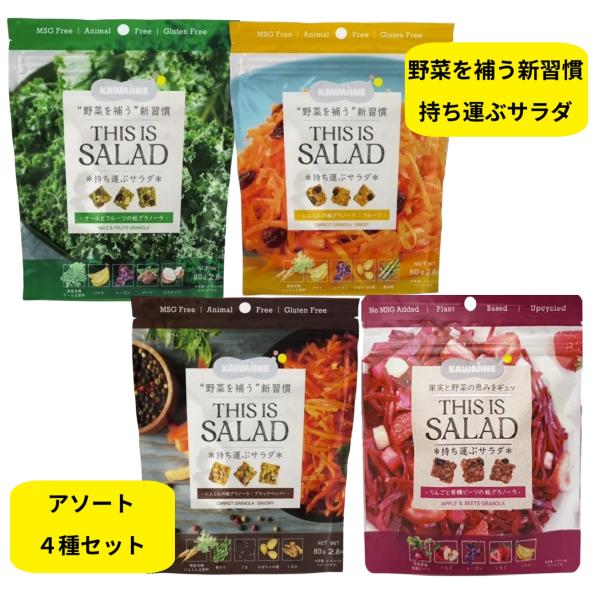 大人気、THIS IS SALAD、持ち運ぶサラダシリーズ！美味しく、手軽に野菜をとることができる忙しい現代人の野菜不足に寄り添う新シリーズです。・ケールとフルーツの板グラノーラ　80ｇ・にんじんの板グラノーラ 　フルーツ　80ｇ・にんじん...