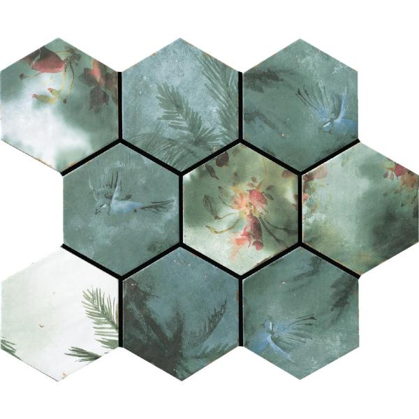 モロッコの伝統的なゼリージュ・タイルをモチーフに、流行のボタニカル柄と六角形を加えて現代的な使い方を提案しています。 ◆品番： APC-Z2031-M APC-Z2041-M APC-Z2051-M APC-Z2061-M