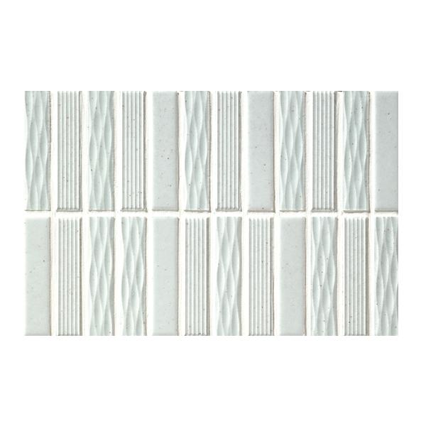 水の動きを感じる面状とクールな色調で、清流のように澄みきった印象を空間に広げるボーダータイルです。 ◆品番： SRS-101 SRS-102 SRS-103 SRS-104 SRS-105 SRS-106 SRS-MIX-1 SRS-MIX-2