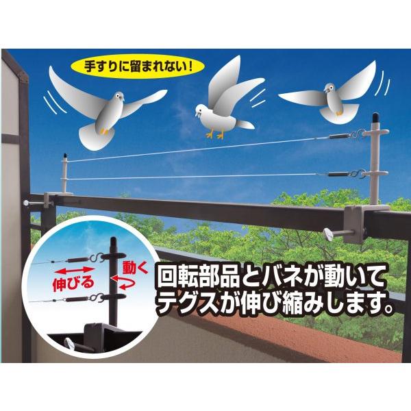 手すりにテグスを取り付けて鳥のフンなどの被害を防止するセットです。専用固定金具で特殊テグスを取り付け鳥害防止。テグスなので見えにくく切れにくい。※キラキラ光る特殊テグス使用。鳥の糞尿被害に備えて、快適便利に！メーカー　ノムラテック■快適便利...