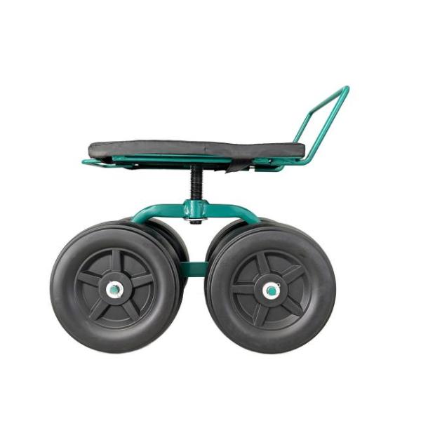 足腰の負担を減らし、庭仕事、釣り、日曜大工等で重宝します。クッション付き座面ですので、座り心地良好。　腰かけたまま移動出来るので作業効率UP間違いなしです。座面の高さは、調整可能。スチール製のフレーム採用で、より剛性UP。重量：3.5kg