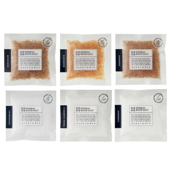 メーカー マークスアンドウェブ商品名 ハーバルバスソルト 分包 40g (ゼラニウム マンダリン ローズマリー ペパーミント カモミール ラベンダー)6種類規格 40g商品説明 天日塩をベースに天然精油を配合しました。海水に含まれる塩を、太...