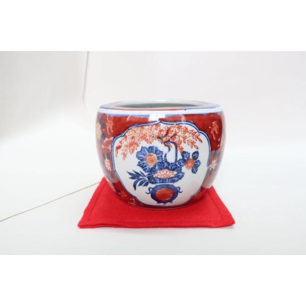 上質 中国産 手火鉢 赤 青 花柄 高さ10ｃｍ当店オリジナルの手火鉢なので、他では買えません。白地に赤と青の花柄です。※毛氈は付属品ではないです。
