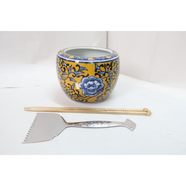 手火鉢　黄バラH10x14cm　真鍮火箸　ステン灰ならしセットインテリアとしてもどうぞ！