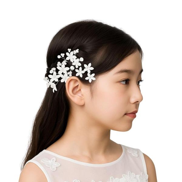 【華やかさをプラス】この子供用髪飾りは、ピアノ発表会やフォーマルな場でお子様の魅力を引き立てます。シンプルなヘアスタイルにこのアクセサリーを加えるだけで、特別な日の装いが一層華やかになります。【安心のフィット感】このヘアピンは、しっかりと髪...