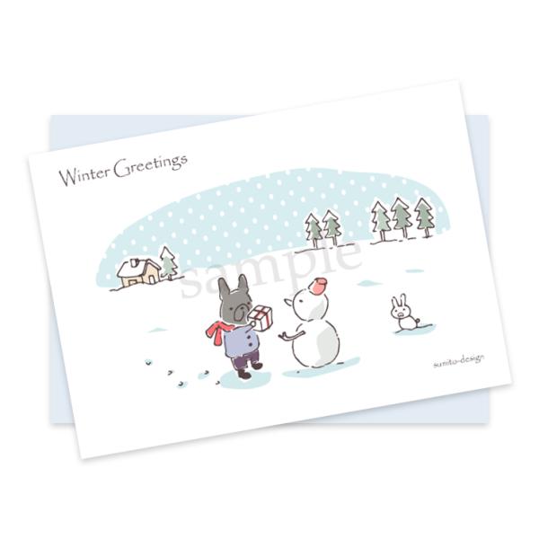 季節のお花やイベント、ワンコがモチーフの独特のタッチで描かれたイラスト。コットン素材のような優しい質感のポストカードです。大切な家族、仲良しのお友達へメッセージを添えて届けてみませんか？-サイズ封筒：洋ダイア封筒162×114mm （ブルー...