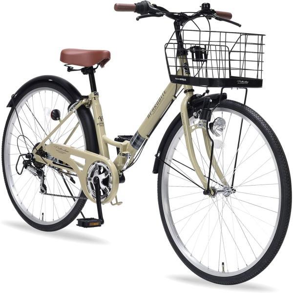 折畳もできるシティサイクル!2.25mm肉厚チューブで耐パンク性280%アップ!信頼のシマノ製6段ギアで快適走行!負荷が少なく明るいLEDダイナモライト!カジュアルに磨きをかけた乗りやすいV型フレーム!本体サイズ(mm)H970〜1020×...