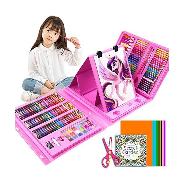 【超豪華お絵かきセット】セット内容：ひみつの花園絵本×１、30枚10色折り紙、子ども安全はさみ×１、オイルパステル×48、クレヨン×24、色鉛筆×24、固形水彩×18、水性マーカー(細)×24、水性マーカー(太)×12、画用紙×10、紙クリ...