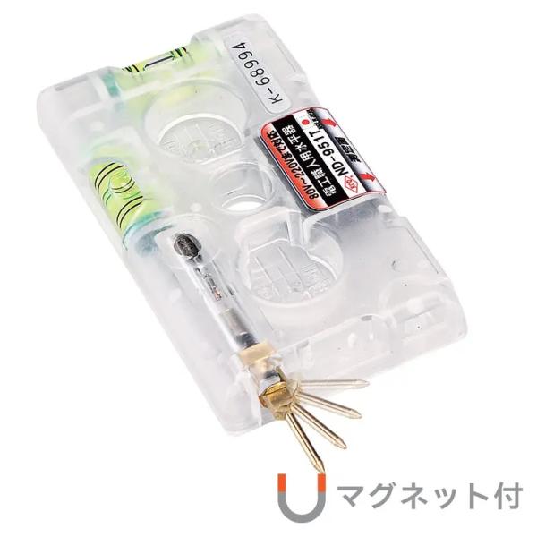 電工職人さん必見！アカツキ製作所 電工職人用水平器 ND-951T■検電テスター付き　80V〜220Vまで対応　アース売分を指で押さえて検電棒をコンセントに差し込んでください。　※検電は濡れた手で行わないでください。■強力マグネット付き　取...