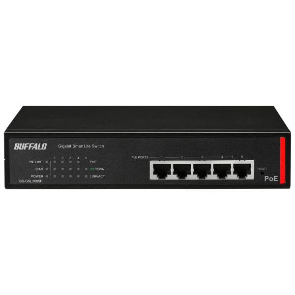 転送速度：10BASE-T(10Mbps)/100BASE-TX(100Mbps)/1000BASE-T(1000Mbps) ポート数：5