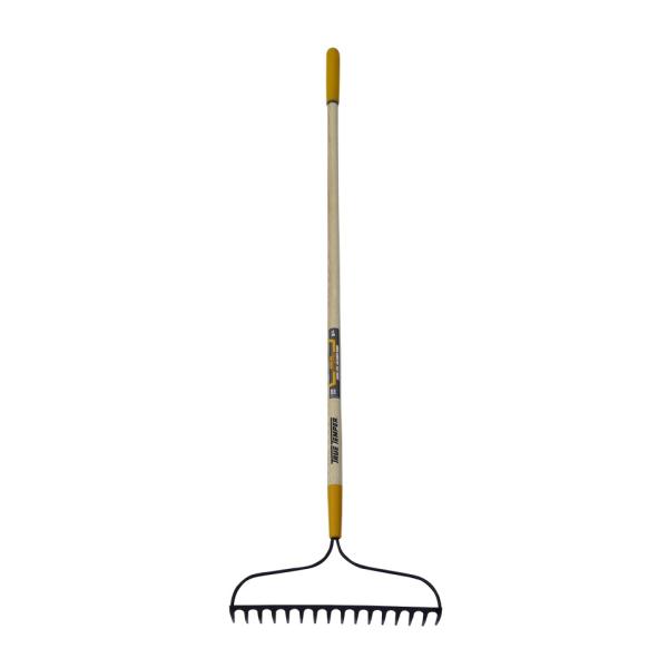 サイズ：L162ｘW40ｘD9cm16ティンスチールヘッド57インチ（約145cm）ハードウッドシャフトクッションエンドグリップ16本爪スチールレーキヘッド。土面や砂利をならして整地するのに最適。約144cmのハードウッドシャフト。快適性と...