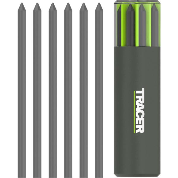 TRACER PRO タフシャープペンシル用の径5.2mm替え芯・5.2mm芯が6本付属・セラミック、プラスチック、木材、金属などのマーキングに適した芯・現場作業専用にデザインされた替芯ホルスターケースが芯を最大限保護します芯太さ：5.2m...