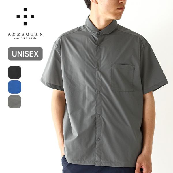 小振りなショールカラーが特徴なショートスリーブシャツ■ブランド名：AXESQUIN modified ■商品名：ヘリウムS／Sシャツ ■商品型番：321093 ■カラー：ブラック,ブルー,ピューター ■サイズ：WF,S,M,L ■素材：NY...