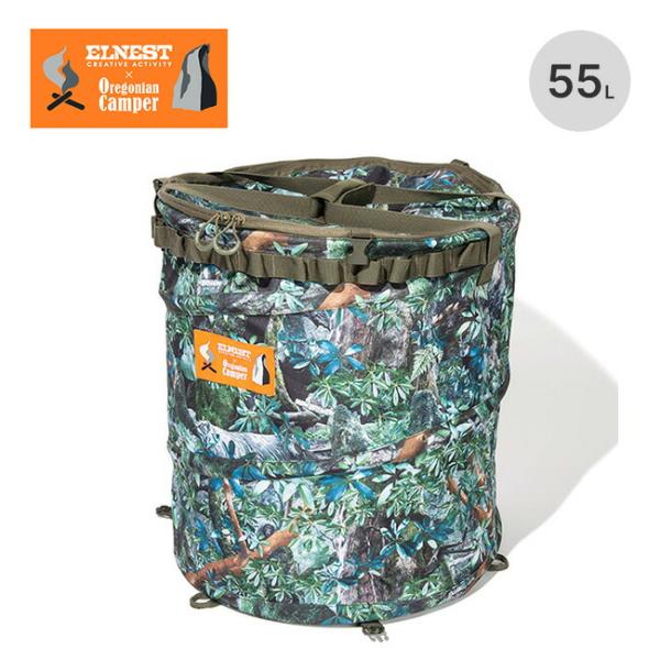 ポップアップ(折り畳み)式のトラッシュボックスです。ジップタブをラウンド型に、底部分は防水仕様にアップデート。リニューアルタイプは、収納時にホールドしやすいバックルを3つ、転倒防止用のペグダウンループを追加。■ブランド名：ELNEST×Or...
