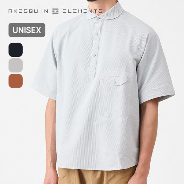 高通気シアサッカーの行動シャツ■ブランド名：AXESQUIN ELEMENTS ■商品名：シアサッカーの半袖プルオーバーシャツ ■商品型番：021117 ■カラー：カチイロ【021117-K65】,フカガワネズ【021117-F35】,レン...