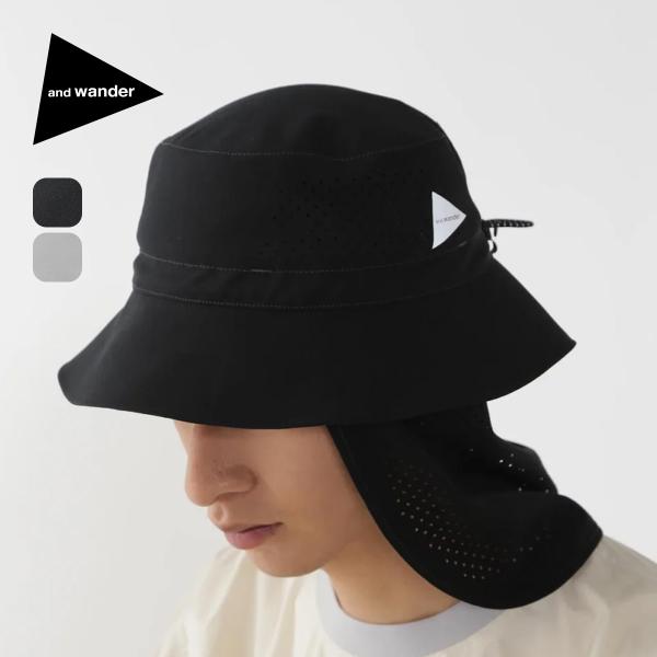 着脱可能なネックカバー付きの、３シーズン対応アウトドア用ハット■ブランド名：and wander ■商品名：テックハット ■商品型番：5745976240 ■カラー：ブラック【5745976240-010】,グレー【5745976240-0...