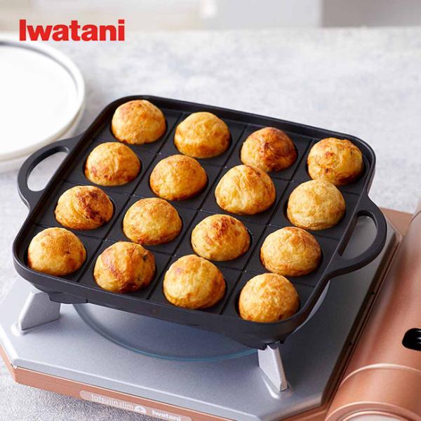 フッ素加工でこげつきにくい、ガスコンロ用たこ焼きプレート。■ブランド名：IWATANI ■商品名：たこ焼きプレート ■商品型番：CB-A-TKP ■カラー：ー ■サイズ：260×210×39mm ・プレート穴(直径)：40mm ■素材：アル...
