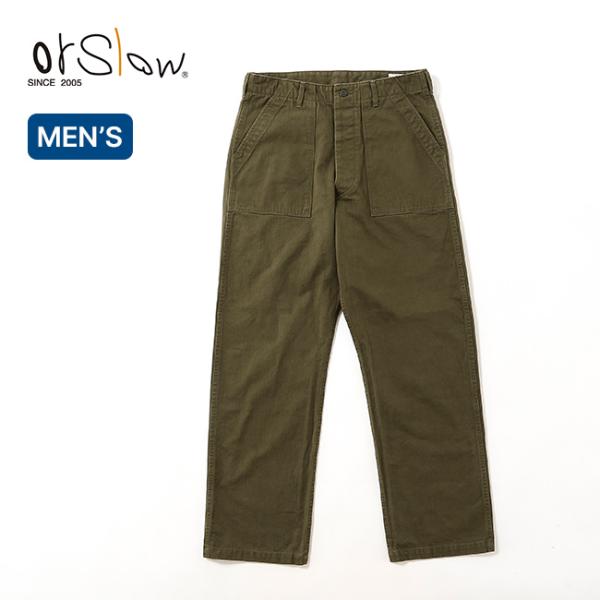 深めの股上と、ゆとりのあるワイドシルエットが特徴のパンツ■ブランド名：orslow ■商品名：ヘリンボーン ヴィンテージフィットファティーグパンツ メンズ ■商品型番：03-V5002-76 ■カラー：アーミーグリーン ■サイズ：1,2,3...