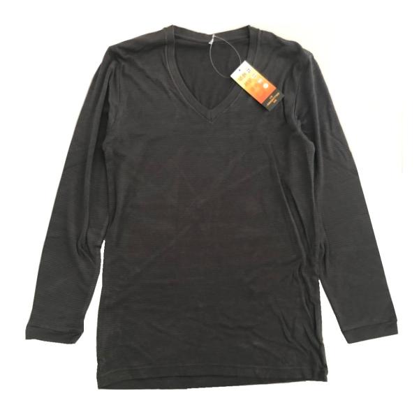 吸湿、発熱、保温に優れた東レのソフトサーモ（SOFTTHERMO）使用のVネック長袖シャツ。袖を通すとさらさらで着心地抜群！体から出る水分を素早く吸収→キャッチした水分を熱へ変換→暖まった空気をキープする仕組みです。サイズM・・・胸囲88〜...