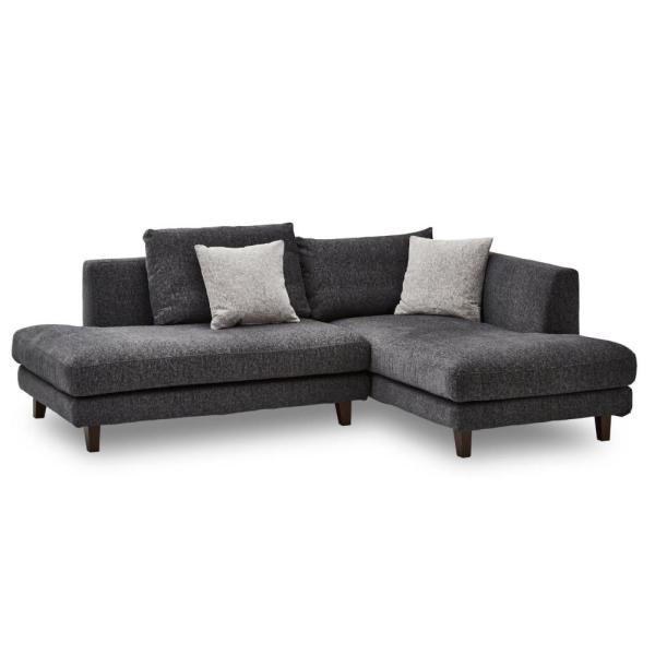 背クッションと座面クッションにフェザー入りの左カウチソファ。