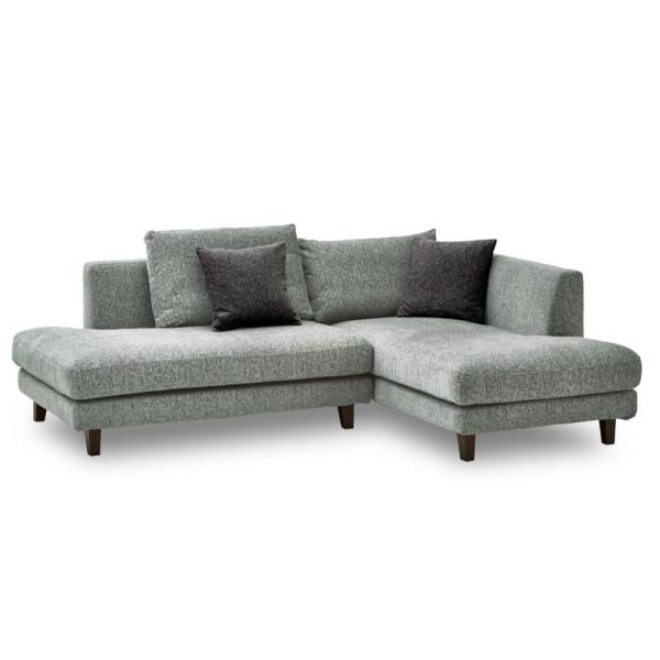 背クッションと座面クッションにフェザー入りの左カウチソファ。