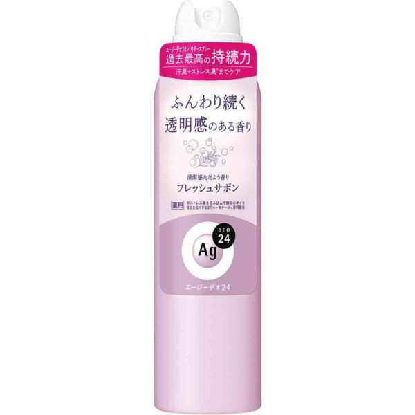 24時間、肌快適ケア。いつでもどこでもずーっと快適な肌を願う人へ。ニオイ菌集中殺菌（有効成分：イソプロピルメチルフェノールSP複合体）！汗臭対応。ストレス臭※ケア。汗・皮脂対応。高密着処方。※ストレス臭を包み込んで嫌なニオイを目立たなくする...