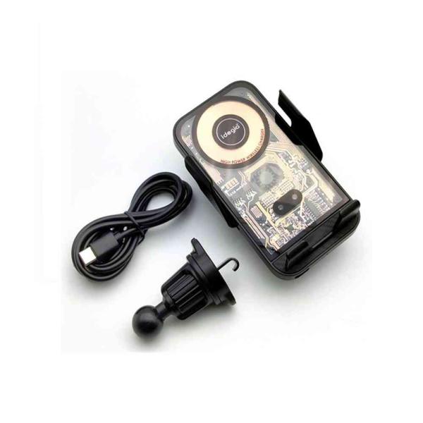 ●前面をガラス素材を使用し、アームの開閉時にセンターのギアのギミックがクリアに見えて楽しめる！基板が見えるサイバーデザイン●スマホを近づけるとアームが開く近接センサー内蔵●ワイヤレス充電 Qi規格対応 快適充電15W●車の電源を切ってもアー...