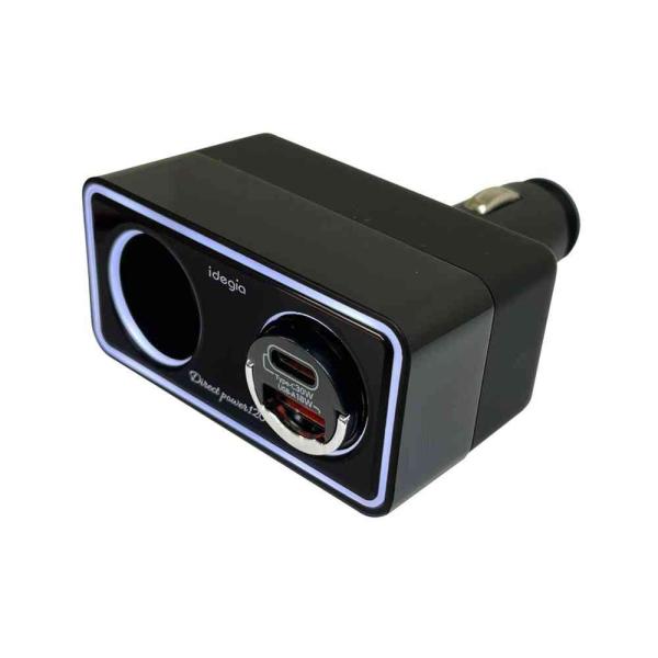 ●光沢パーツとマットパーツの組み合わせで高級感があるデザイン●DC12V／24V兼用2ポートカーソケット+専用Type-C／Type-A コンパクトUSB充電器つき●最大120Wまでの機器に対応●USB充電器のType-CポートはPD対応最...